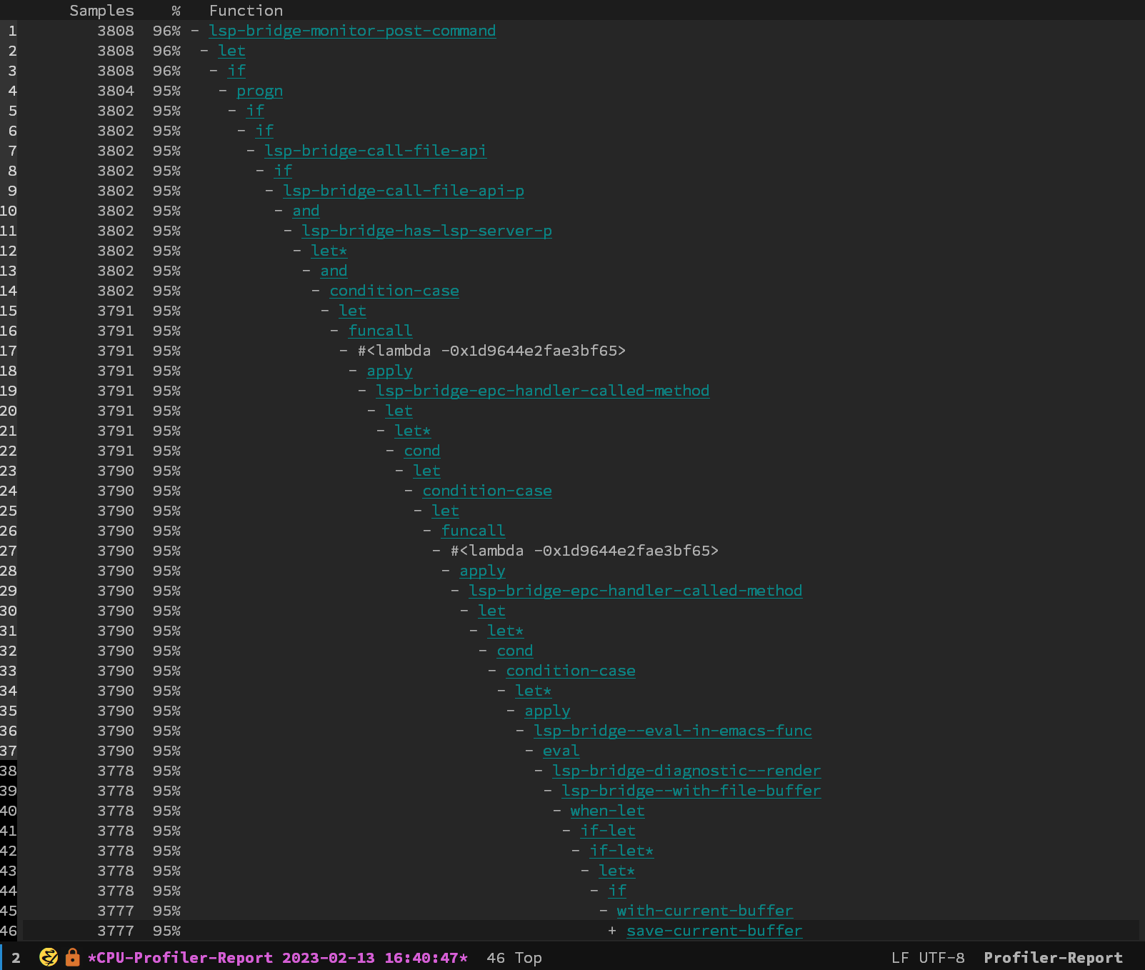 lsp bridge 打开一个三万多行的文件后code频繁卡死 Emacs general Emacs China