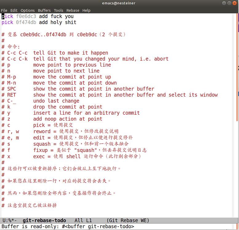 emacs在git-rebase-todo里好像只能按键，不能进行复杂操作 - Emacs-general - Emacs China