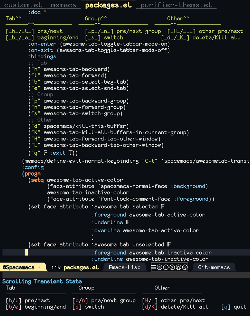 awesome-tab 与 hydra 结合，清洁界面并减少按键记忆负担 - Spacemacs - Emacs China