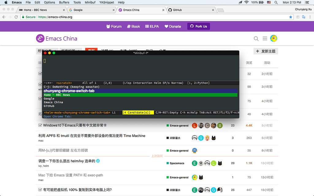 Mac 下用 Emacs 切换 Chrome 标签 - Emacs-general - Emacs China