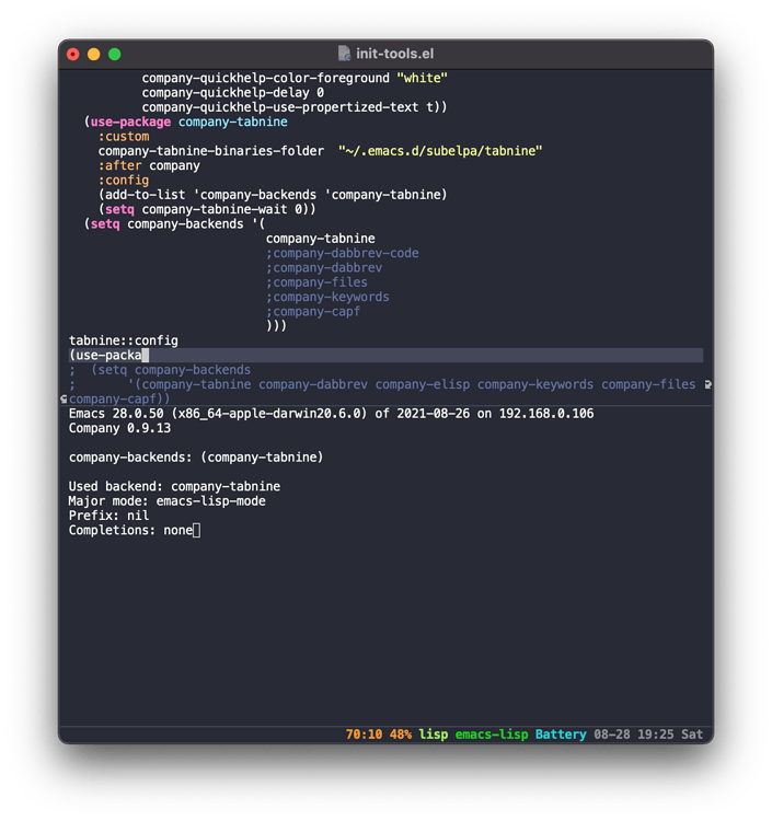 【求助】tabnine完整安装后补全没反应 - Emacs-general - Emacs China