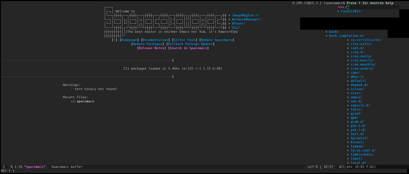 在终端使用spacemacs的时候启动界面显示错乱 Spacemacs Emacs China
