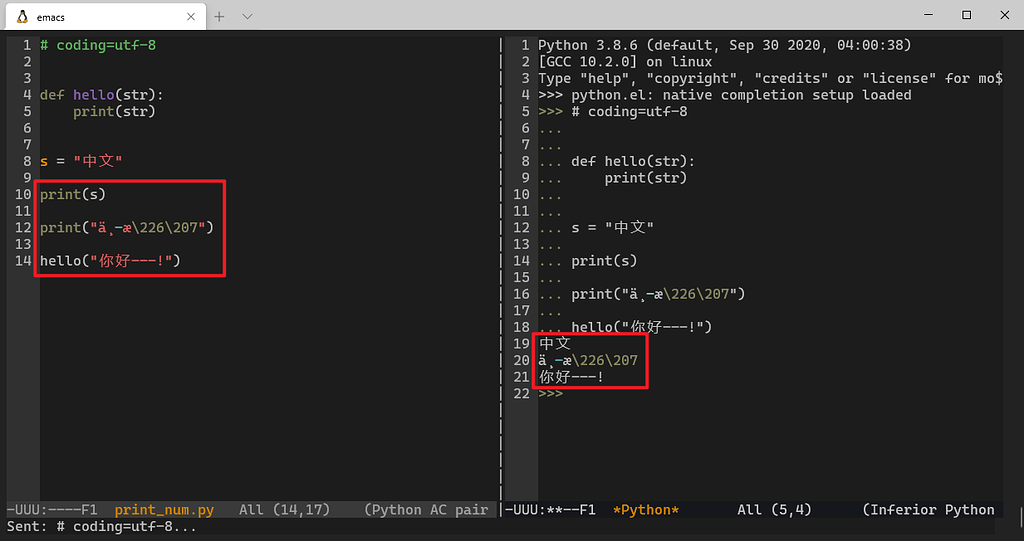 WSL 下用 Emacs 写 Python 程序, print 无法正常输入中文 - Emacs-general - Emacs China
