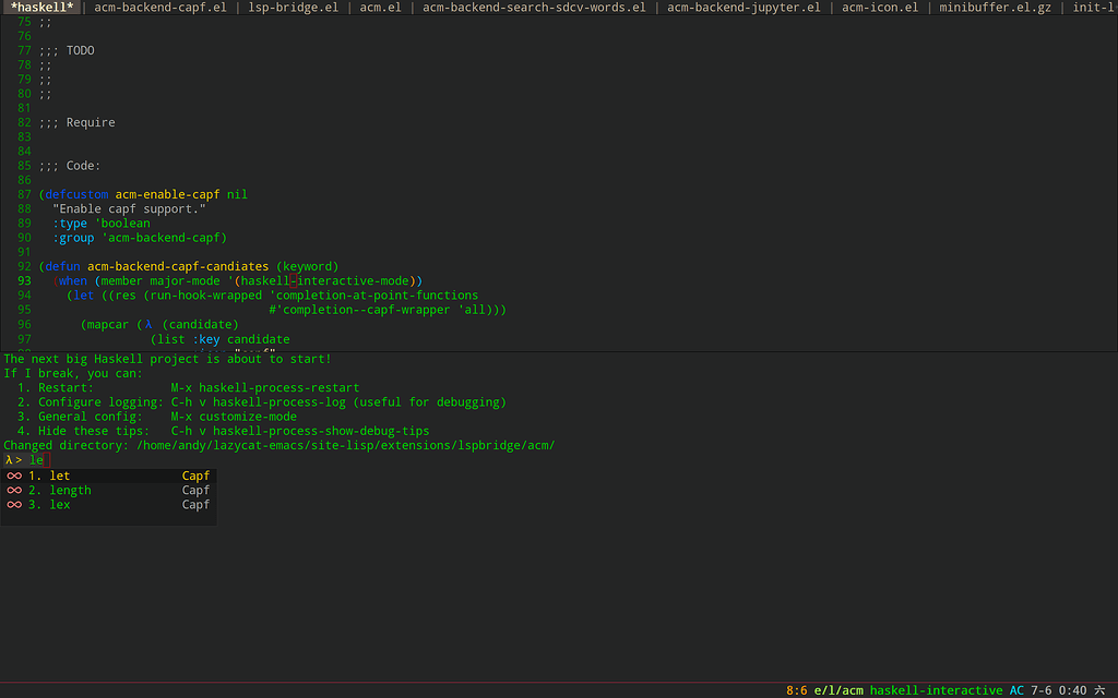Lsp Bridge Acm 现在支持capf补全后端了 Emacs General Emacs China