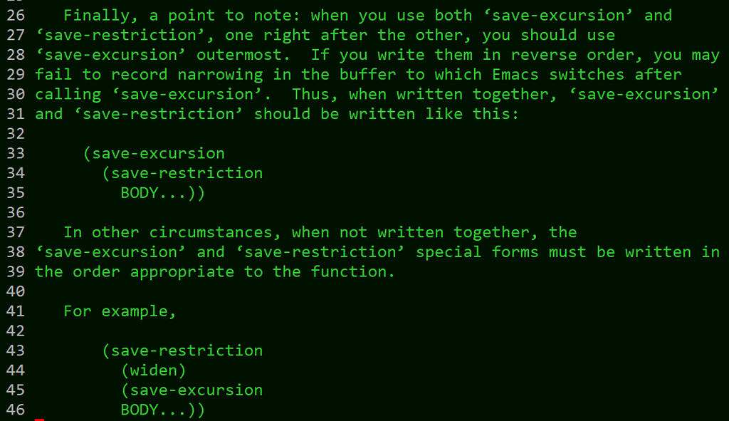 关于 Save Excursion 和 Save Restriction 一起使用时的问题 Emacs Lisp Emacs China 9685